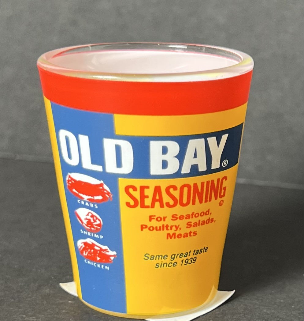 Old Bay Label Shot Glass – PAX River Naval Air Museum Gift Shop